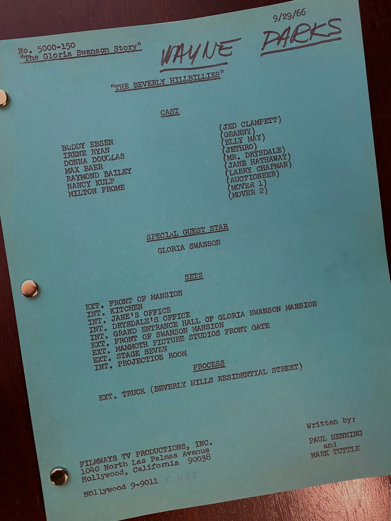 BEVERLY HILLBILLIES TV Series Script, Gloria Swanson Episode, Stars ...