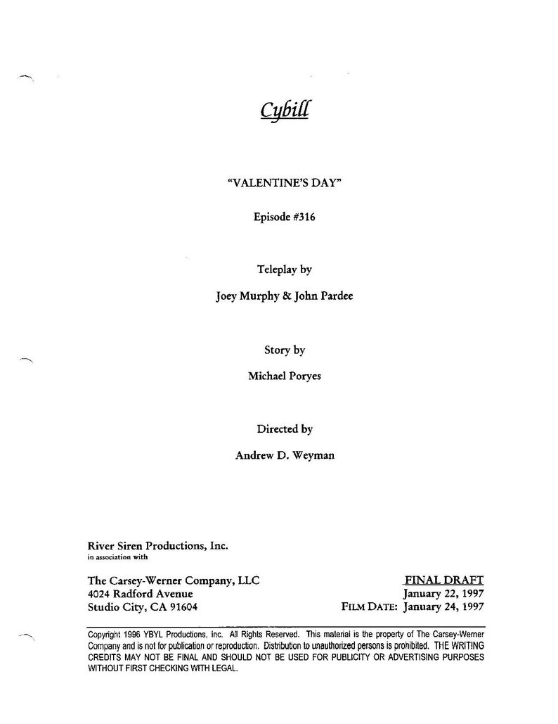 CYBILL Shepherd Christine Baranski TV Series Sitcom Script Signed ...