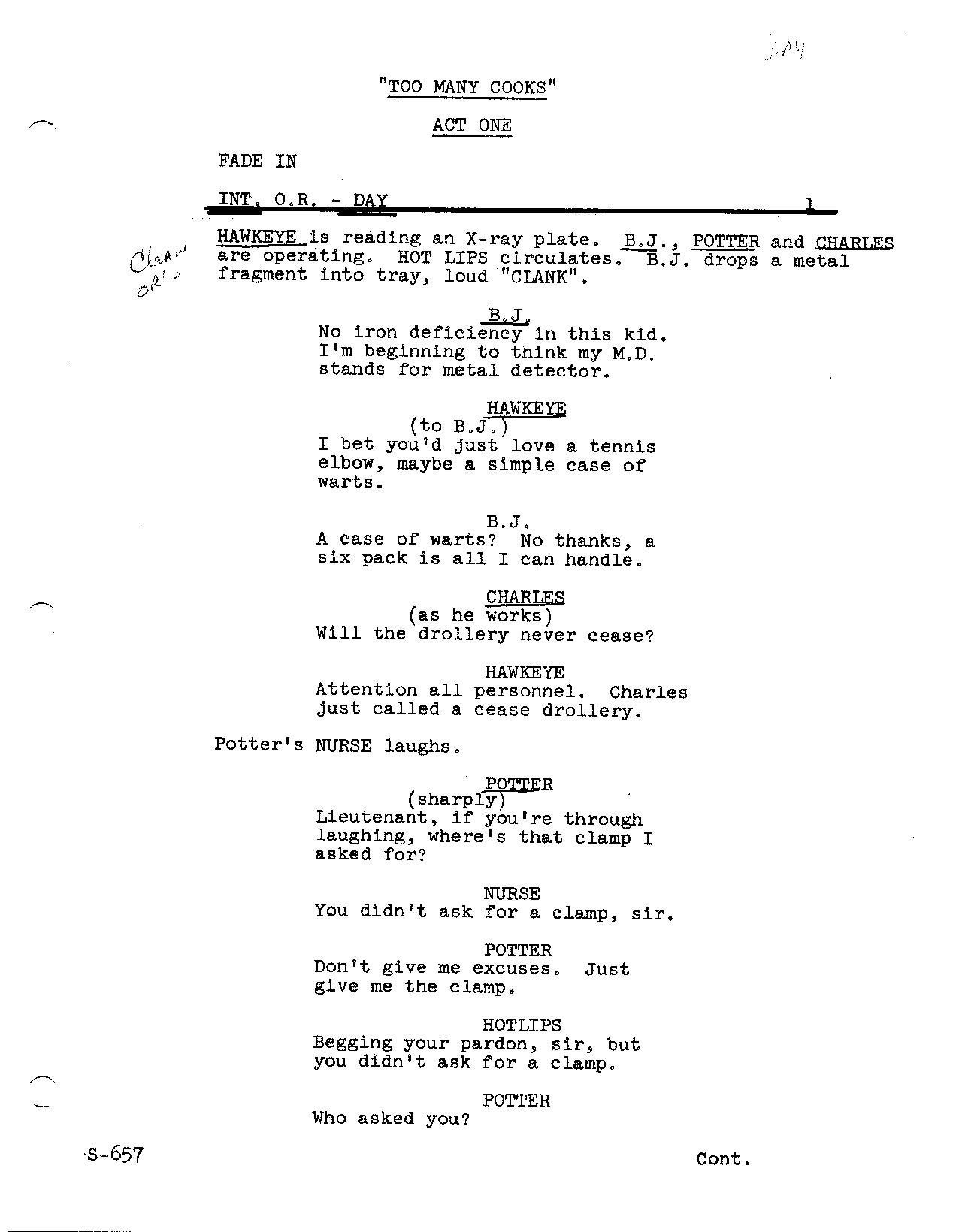 MASH TV Series Script, Wardrobe Department, Alan Alda, Mike Farrell ...