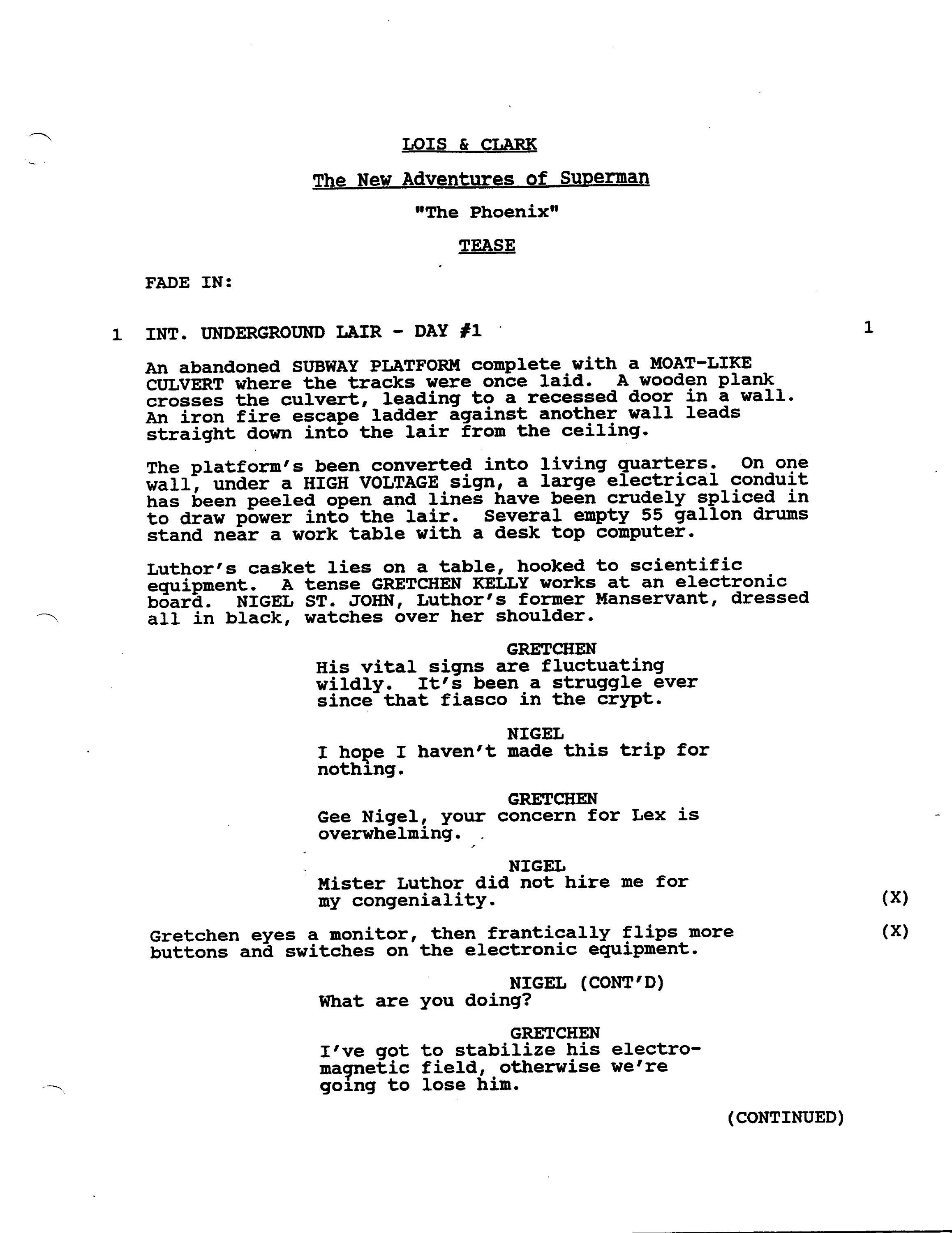 LOIS & CLARK: New of Adventures Superman TV Series Script Lex - Etsy