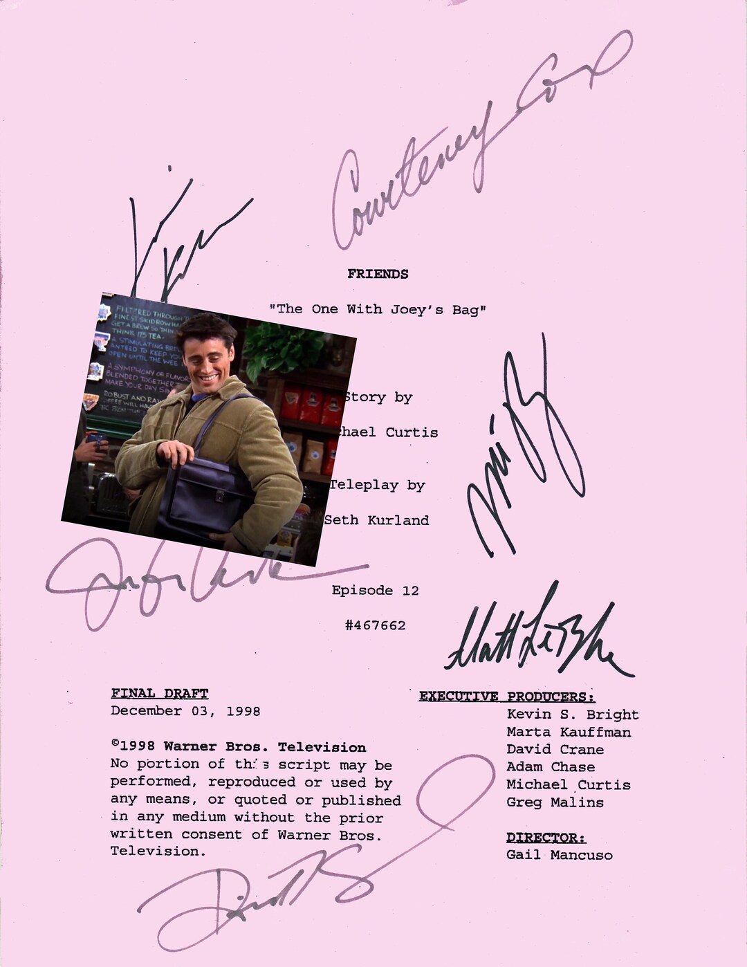 FRIENDS TV Series Script "joey's Bag" - Jen Aniston, Courteney Cox ...