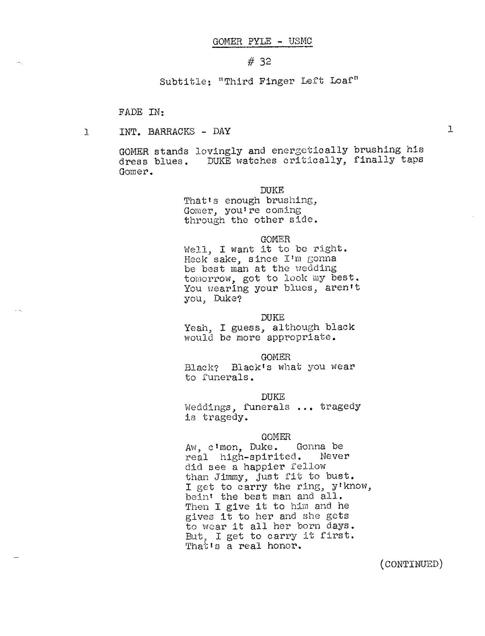 GOMER PYLE USMC Tv Series Script, Andy Griffith Show, Comedy Show Spin ...