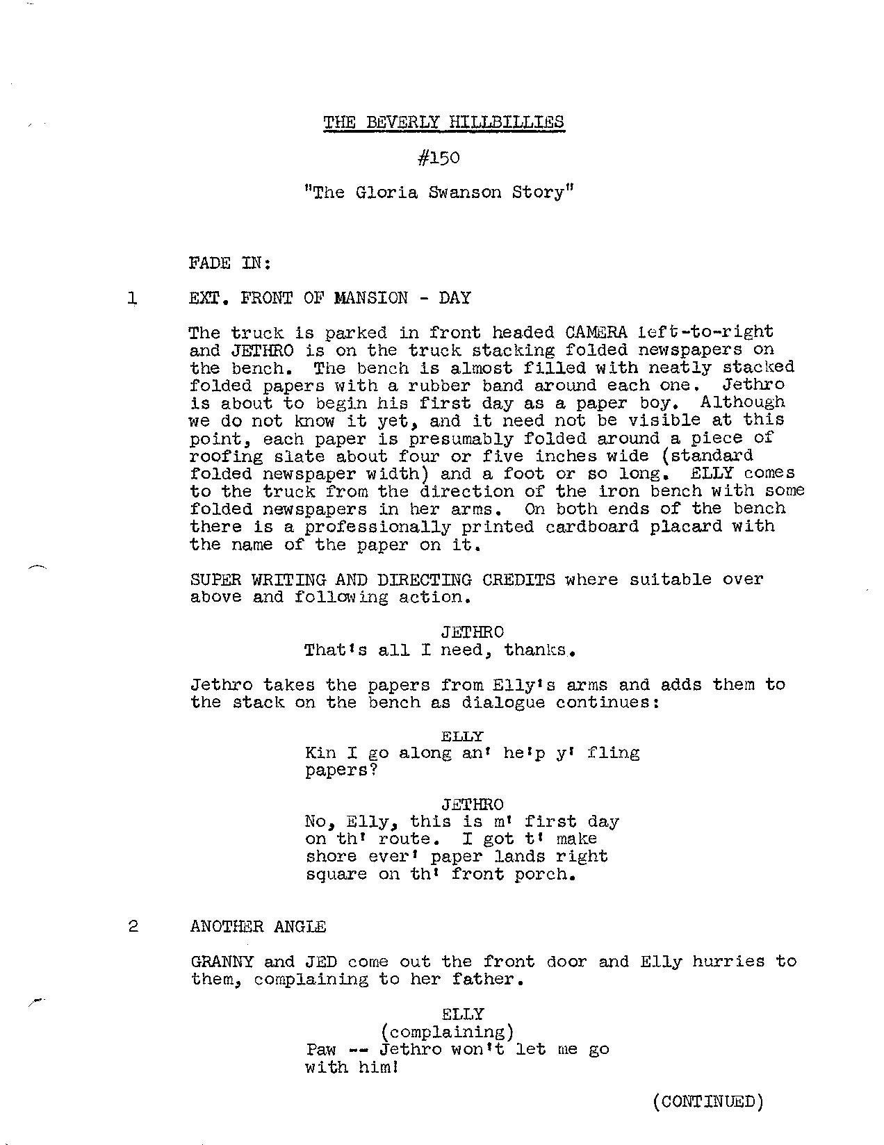 BEVERLY HILLBILLIES TV Series Script, Gloria Swanson Episode, Stars ...