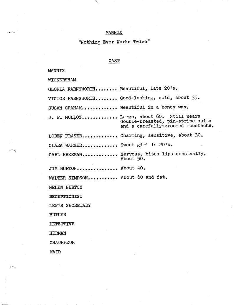 MANNIX TV Series Script, Mike Connors Detective TV Show (rpt) - Etsy