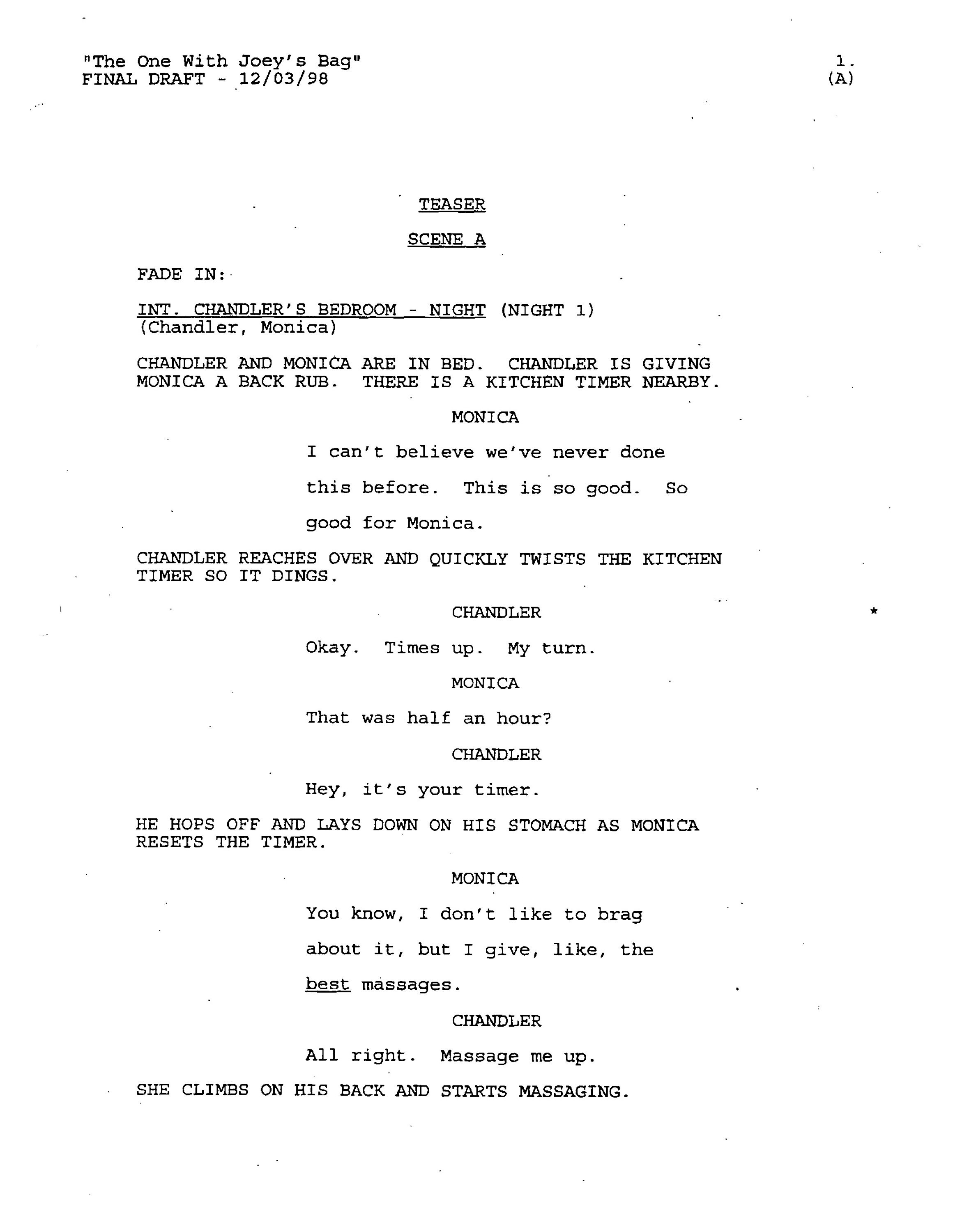 FRIENDS TV Series Script "joey's Bag" - Jen Aniston, Courteney Cox ...