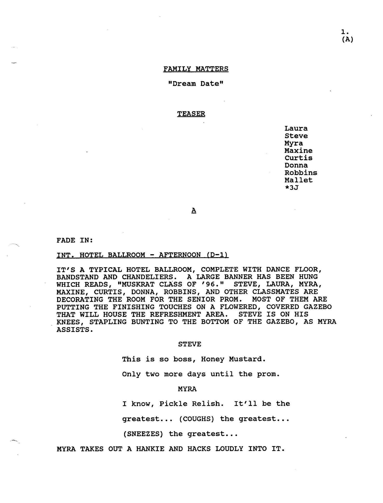 FAMILY MATTERS TV Series Script Steve Urkel and Laura Kiss - Etsy