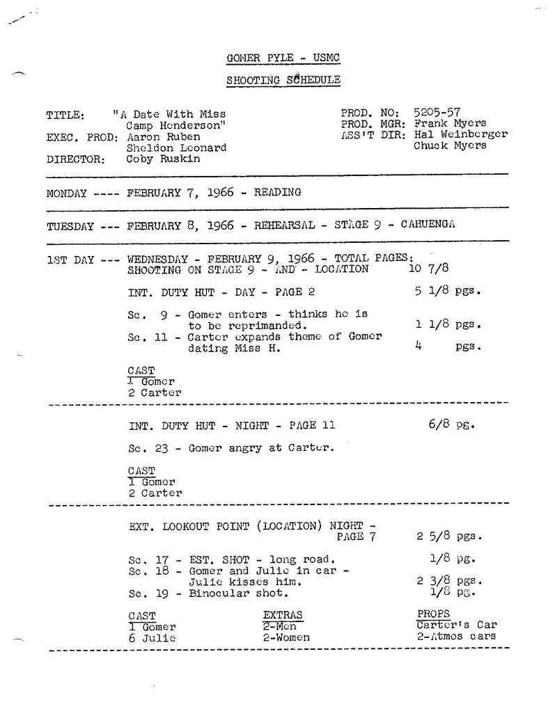 GOMER PYLE TV Series Script, Jim Nabors Frank Sutton, Andy Griffith ...