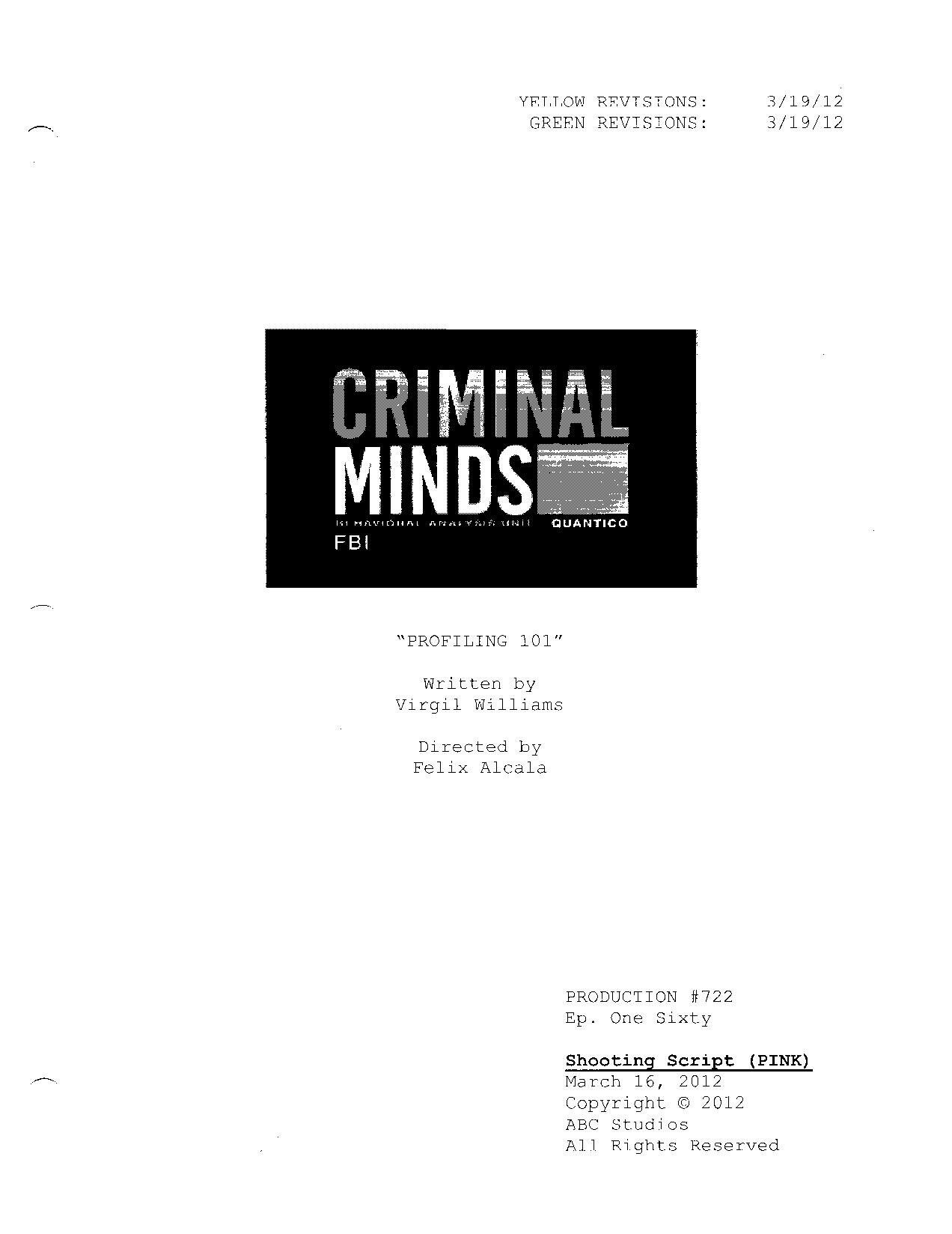CRIMINAL MINDS TV Series Script, Thomas Gibson, Shemar Moore, Matthew ...