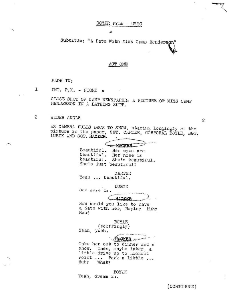 GOMER PYLE TV Series Script, Jim Nabors Frank Sutton, Andy Griffith ...