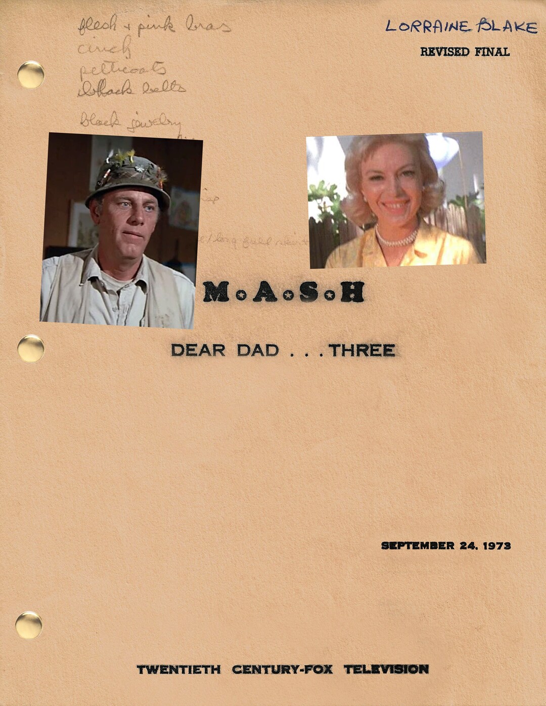 MASH TV Series Script, Season 2, Dear Dad 3 Episode, Alan Alda, Mclean ...