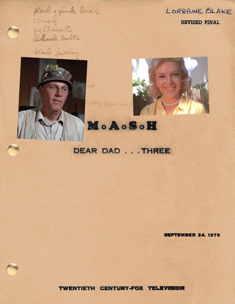 MASH TV Series Script, Season 2, Dear Dad 3 Episode, Alan Alda, Mclean ...