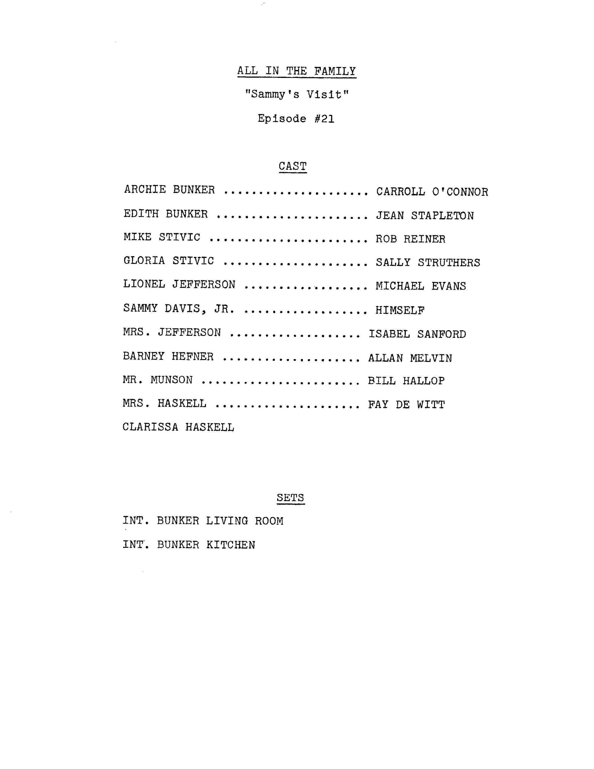 ALL in the FAMILY "sammy's Visit" Script - ICONIC Tv Series Episode ...