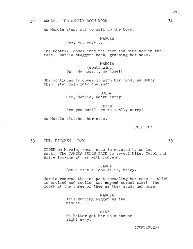 BRADY BUNCH TV Series Script, Iconic Marsha Football Nose Episode, Most ...