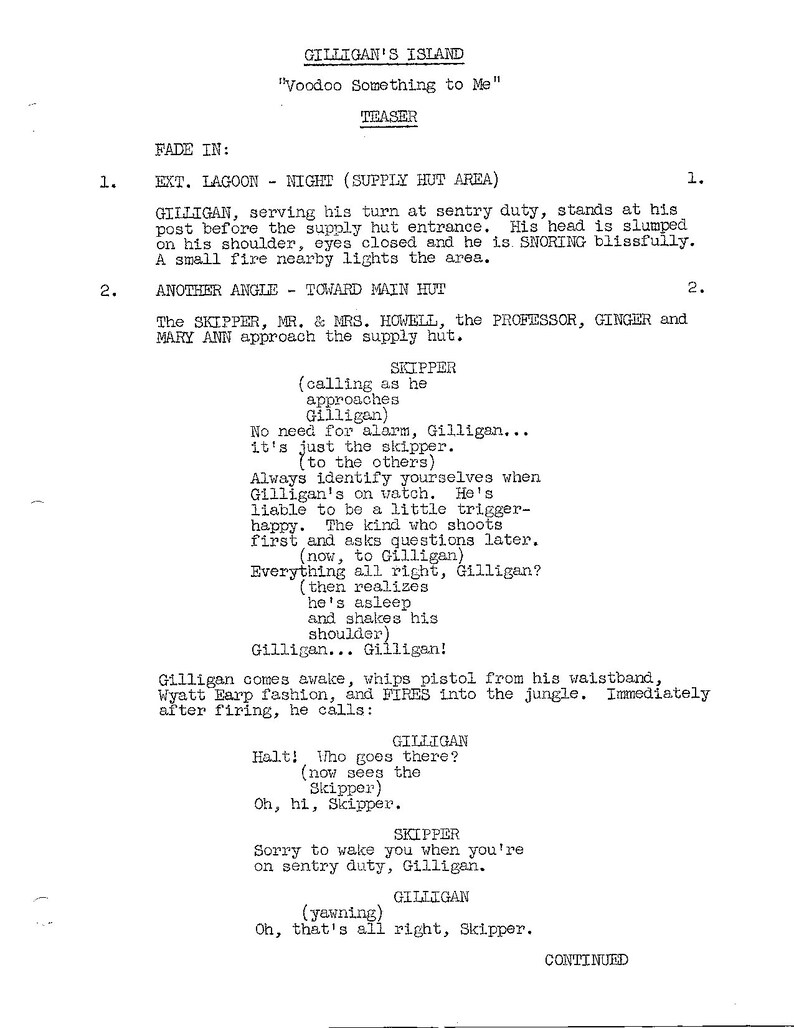 GILLIGAN'S ISLAND TV Series Script - Etsy