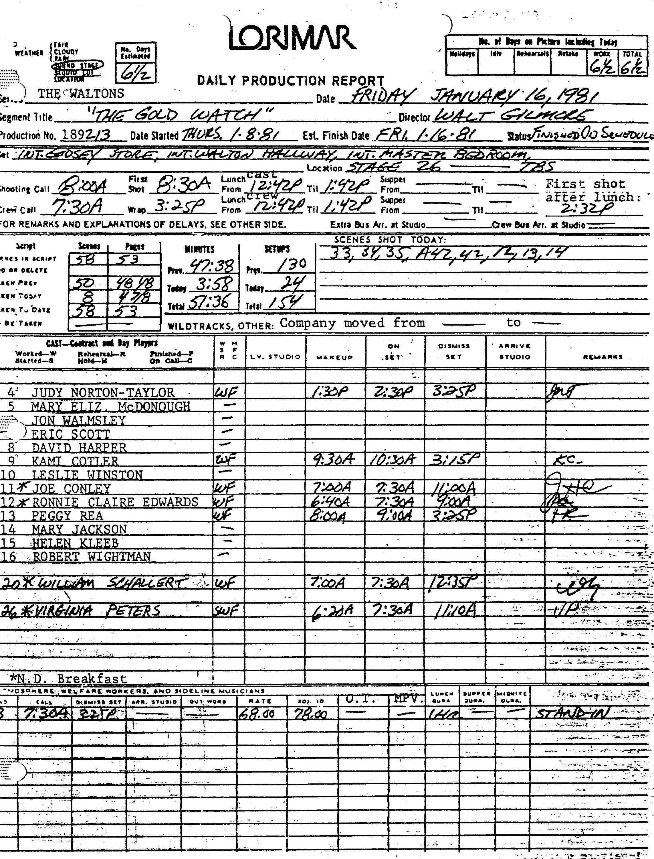 THE WALTONS Director TV Series Script Copy, Jon Walmsley jason Walton ...