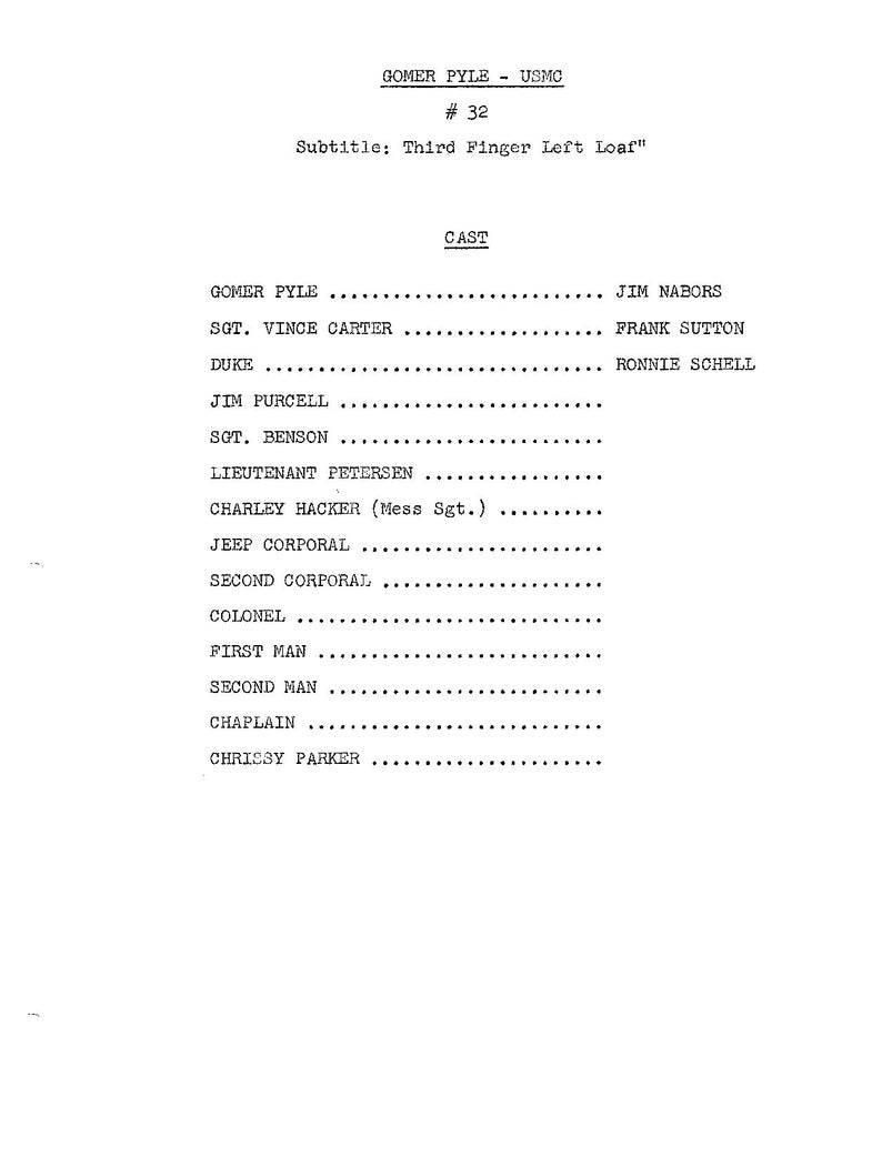 GOMER PYLE USMC Tv Series Script, Andy Griffith Show, Comedy Show Spin ...