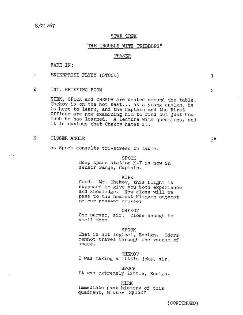 STAR TREK TV Series Script, Trouble With Tribbles Episode, William ...
