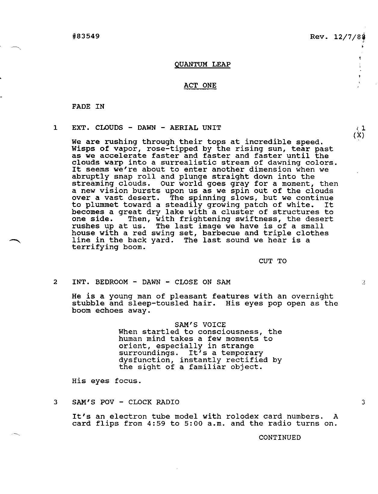 QUANTUM LEAP TV Series 1988 Pilot Script, Dean Stockwell, Scott Bakula ...