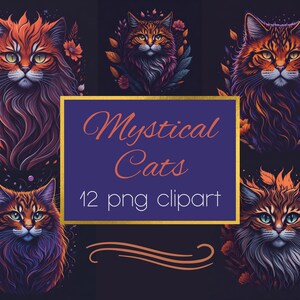Mystical Cat Graphic Fantasy Cat Clipart PNG Commercial Use Instant ...