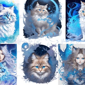 Mystical Cat Graphic Fantasy Cat Clipart PNG Commercial Use Instant ...