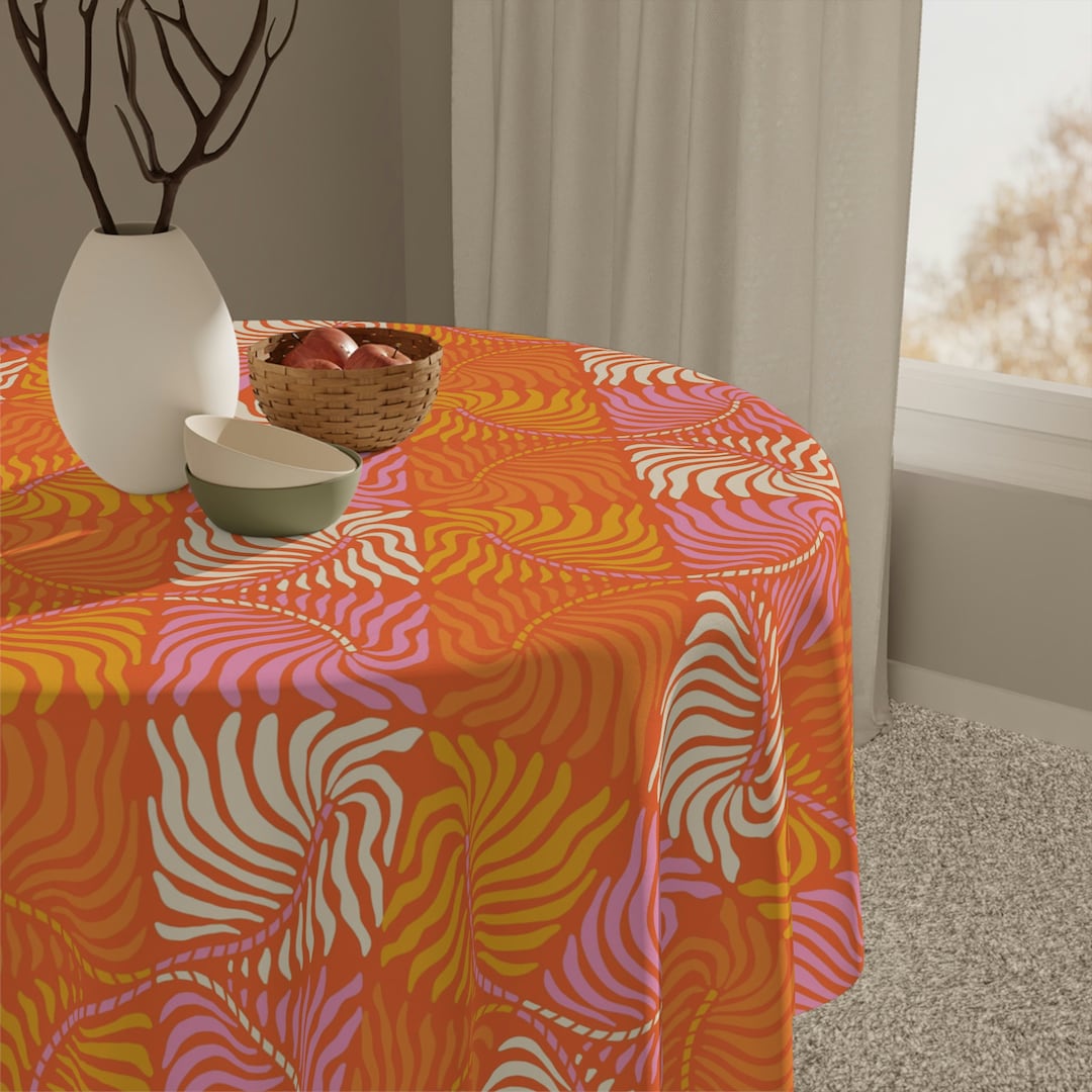 Tablecloth - Groovy 60s 70s Orange and Pink Abstract Pattern - Etsy