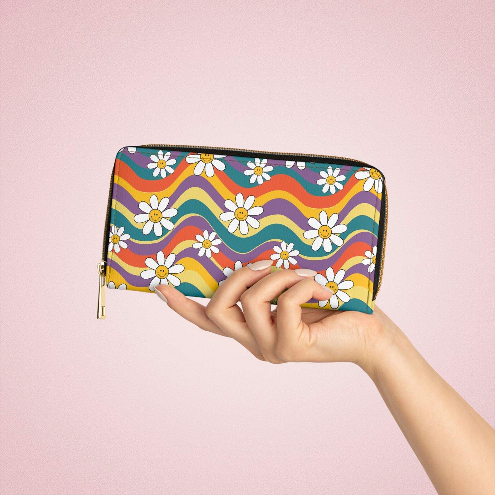 Groovy Vibes Wavy Daisies - Zipper Wallet - Etsy