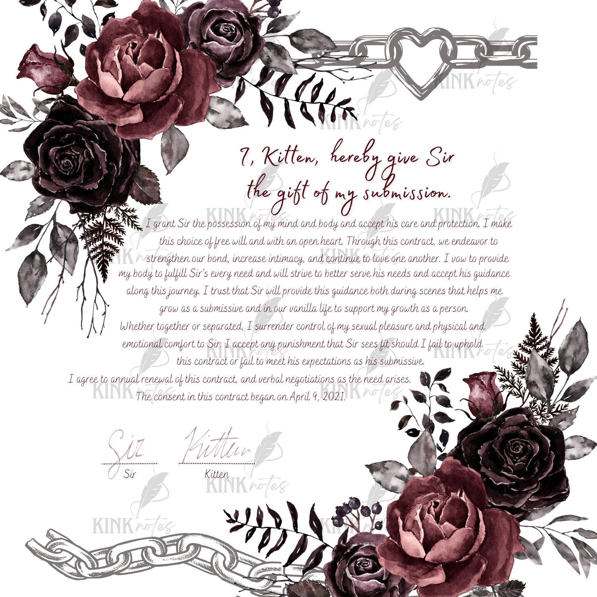 Custom Digital D/s Contract With Signatures | BDSM Gift | Decorative Dynamic Contract | Dom Sub ...