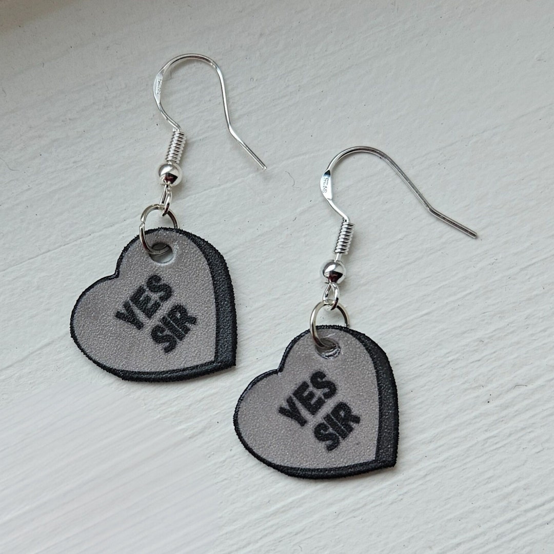 Yes Sir Candy Heart Earrings | Cute BDSM Jewelry | Kinky Earrings - Etsy