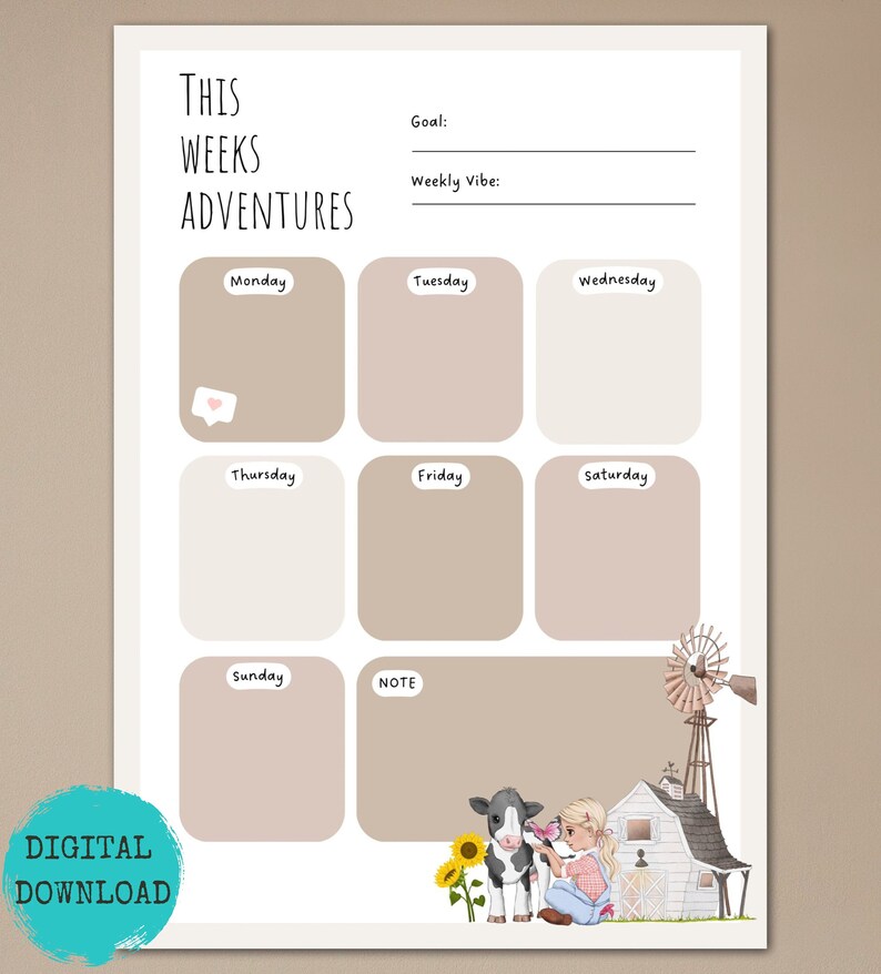 Weekly Planner Family Planner Digital Download Brown Pastel - Etsy