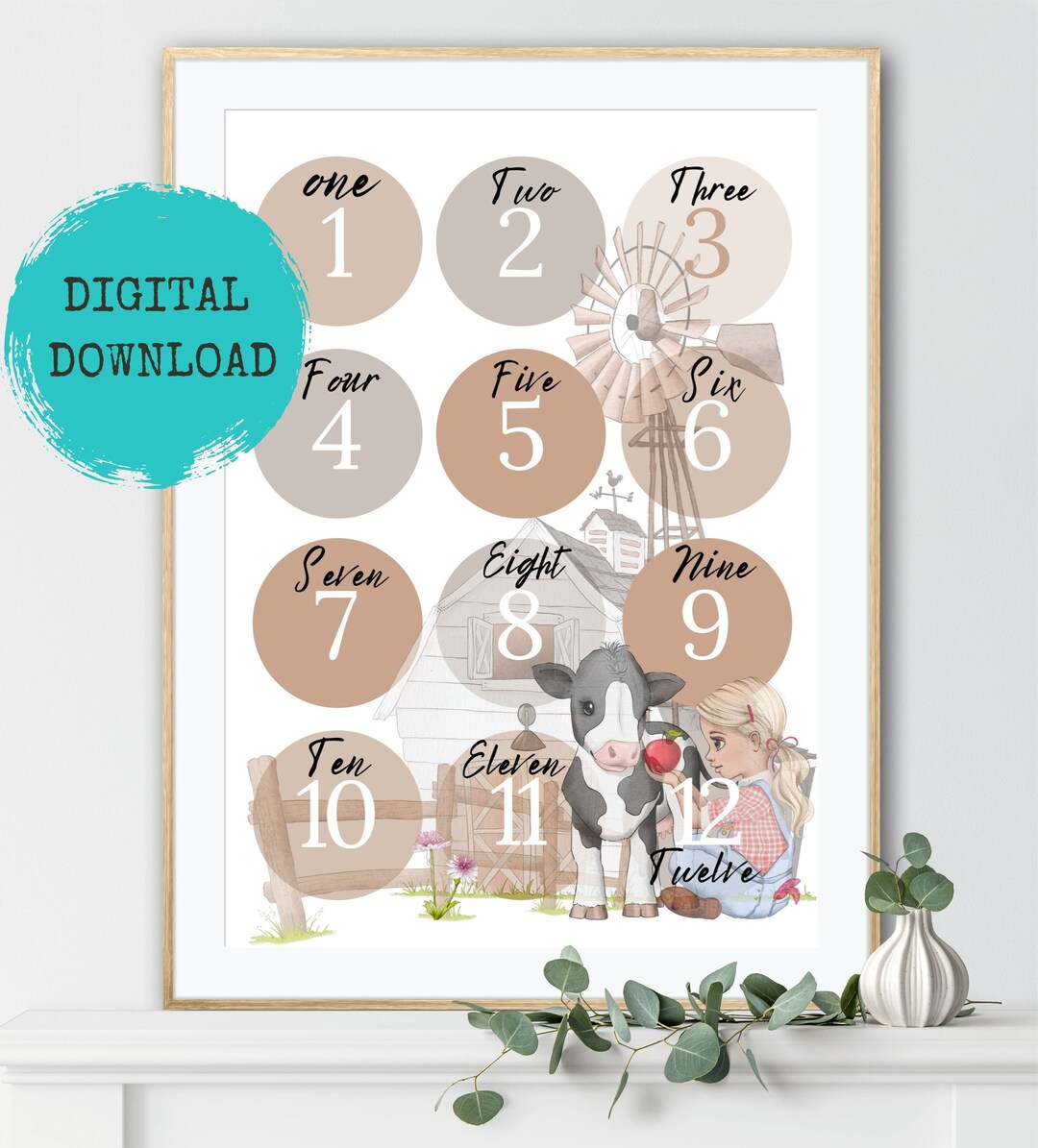 Farm Animal Number Poster, Nursery Wall Art, Montessori Posters ...