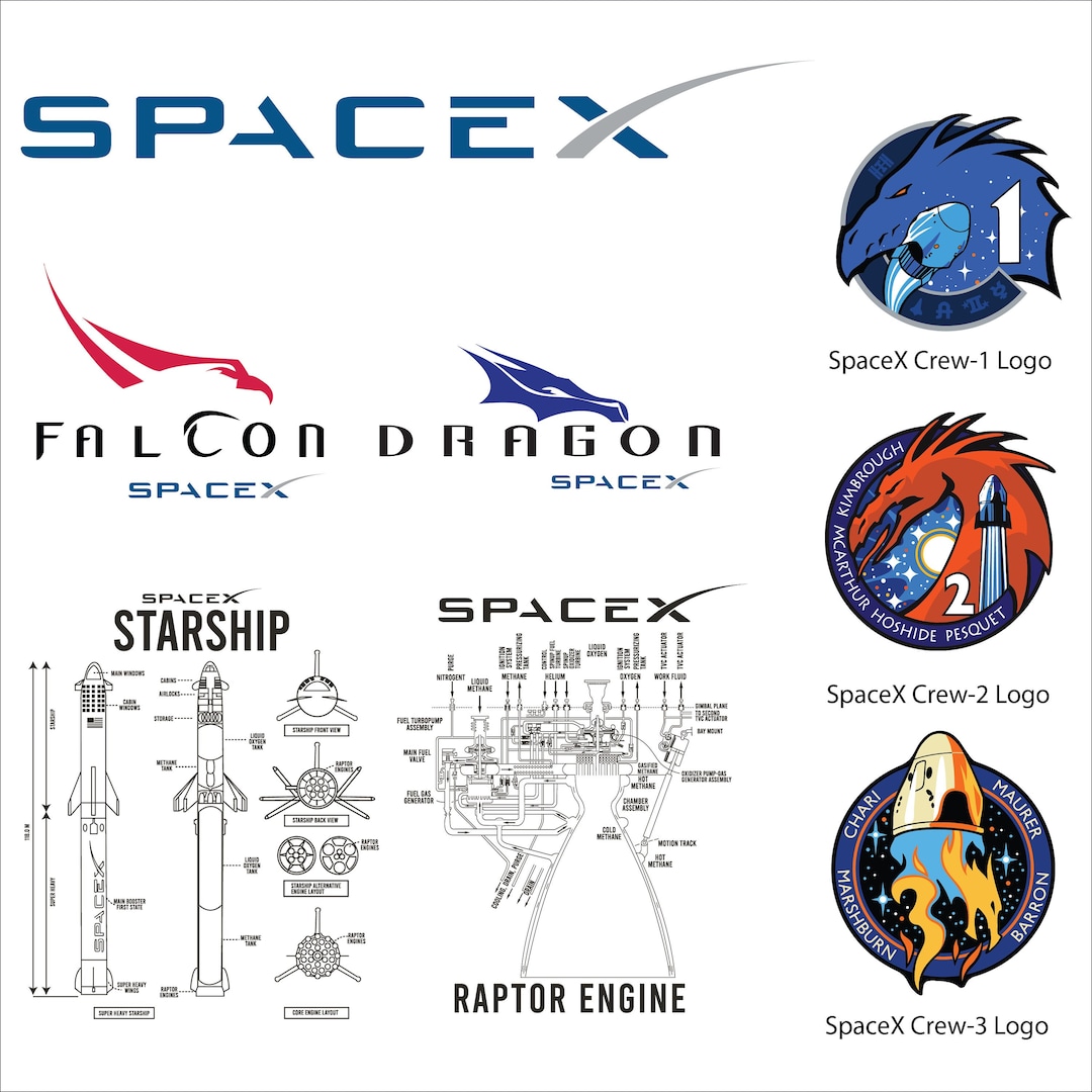 SPACEX Logos SVG PNG Eps and Ai Formats Editable and - Etsy