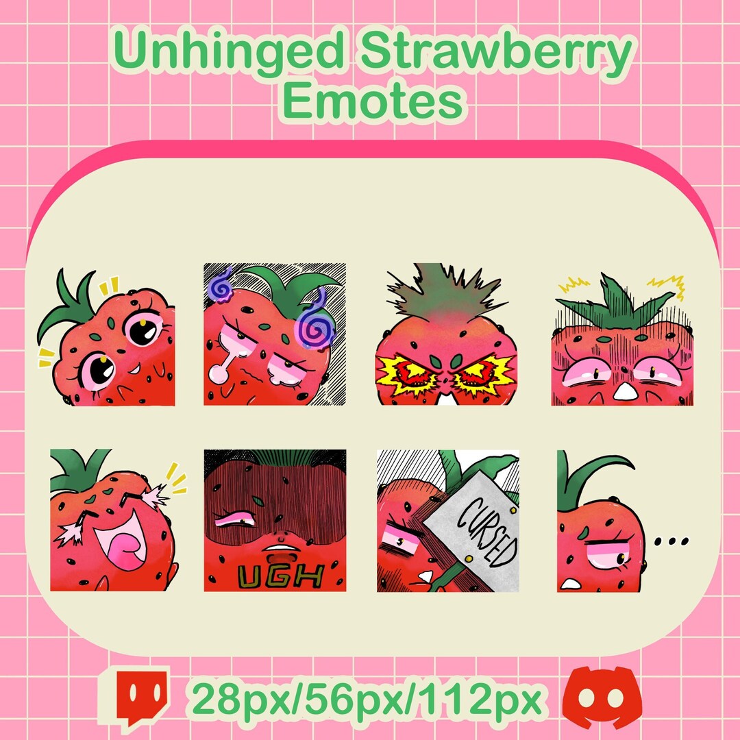 Unhinged Strawberry Emotes for Twitch and Discord - Etsy