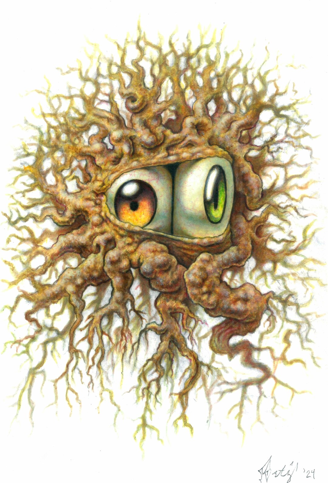 Acrylic Painting of Eyes Surrounded by Tree Roots Plant Nature Colorful ...