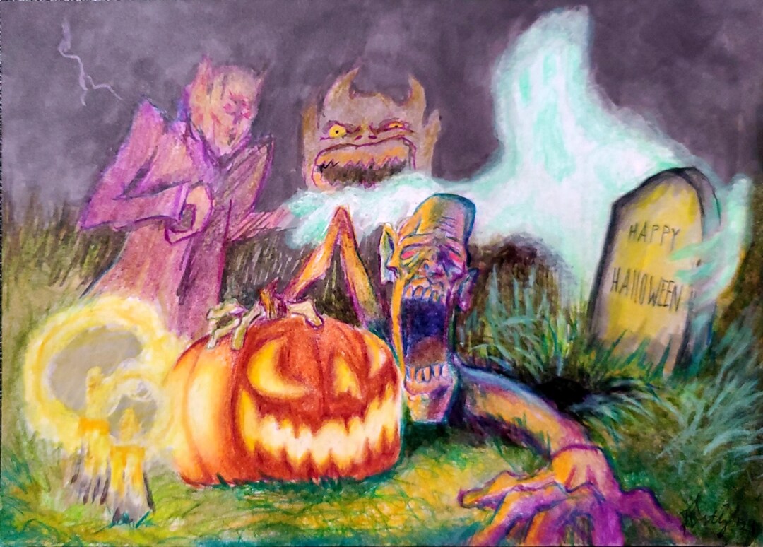 Zombies Demons Ghosts Ghouls Cemetery Dark Art Colored Pencil and ...