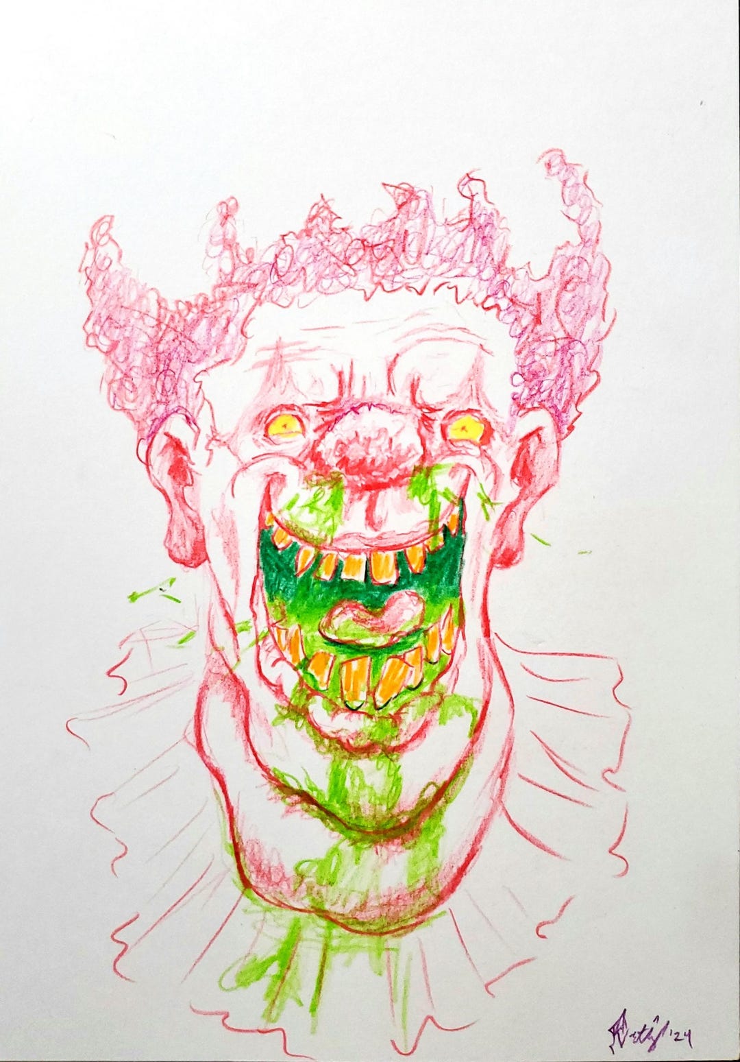 Creepy Green Ooze Oozing Circus Clown Scary Red Design Colored Pencil ...