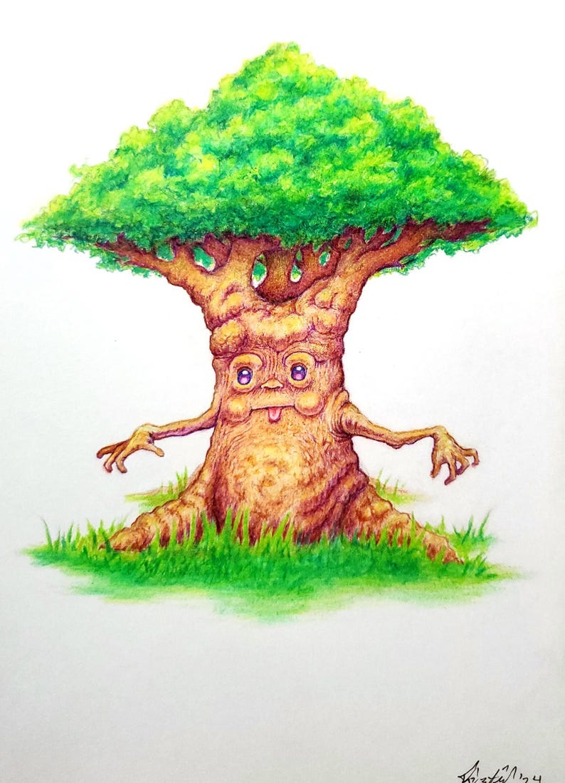 Cute Tree Cartoony Cartoon Illustration Art Colorful Happy Detailed ...