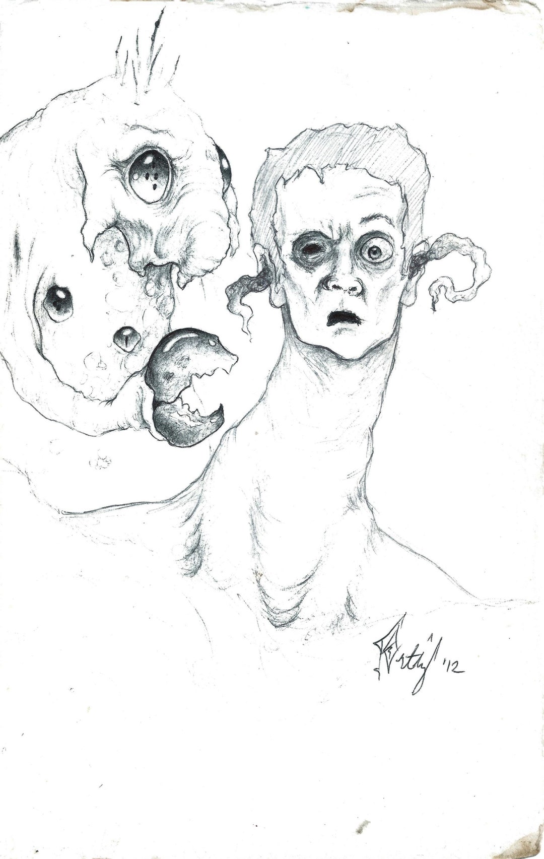 Aliens Sketches Black and White Ballpoint Pen Ink Drawing - Etsy