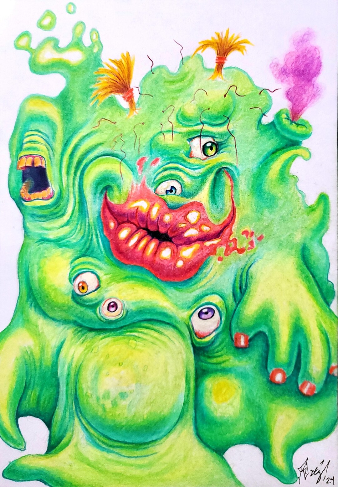 Green Beautiful Abstract Cartoon Blob Monster Kiss Lips Funny Colored ...