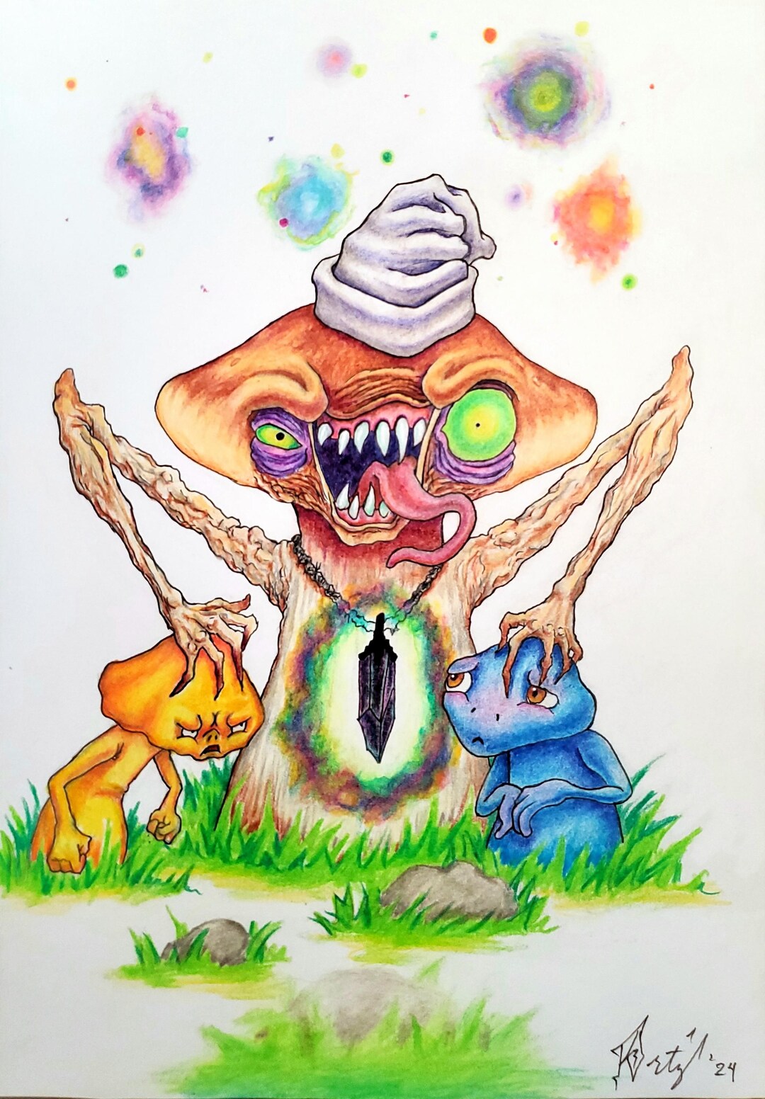 The Psilo-wizard Color Pencil Drawing - Etsy