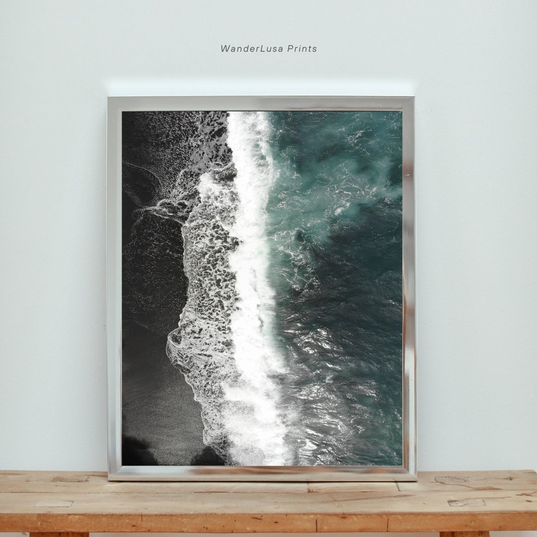 Black Sand Beach Print Download, Aerial Ocean Digital Print, Hawaii ...