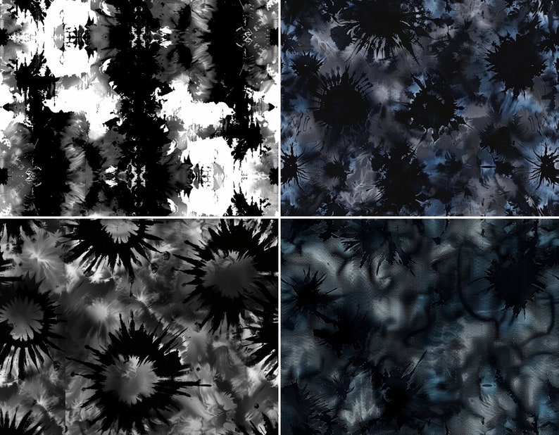 20 Black Tie Dye Digital Papers | Seamless Dark Tie Dye Patterns ...