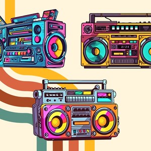 Retro 80's Clipart, 15 Colorful 80's Retro Boombox Cliparts | Good for ...