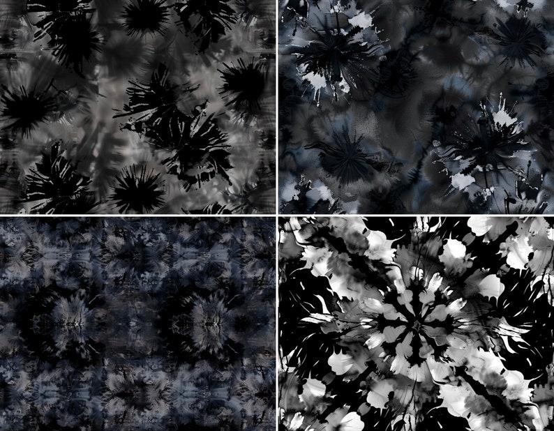 20 Black Tie Dye Digital Papers | Seamless Dark Tie Dye Patterns ...