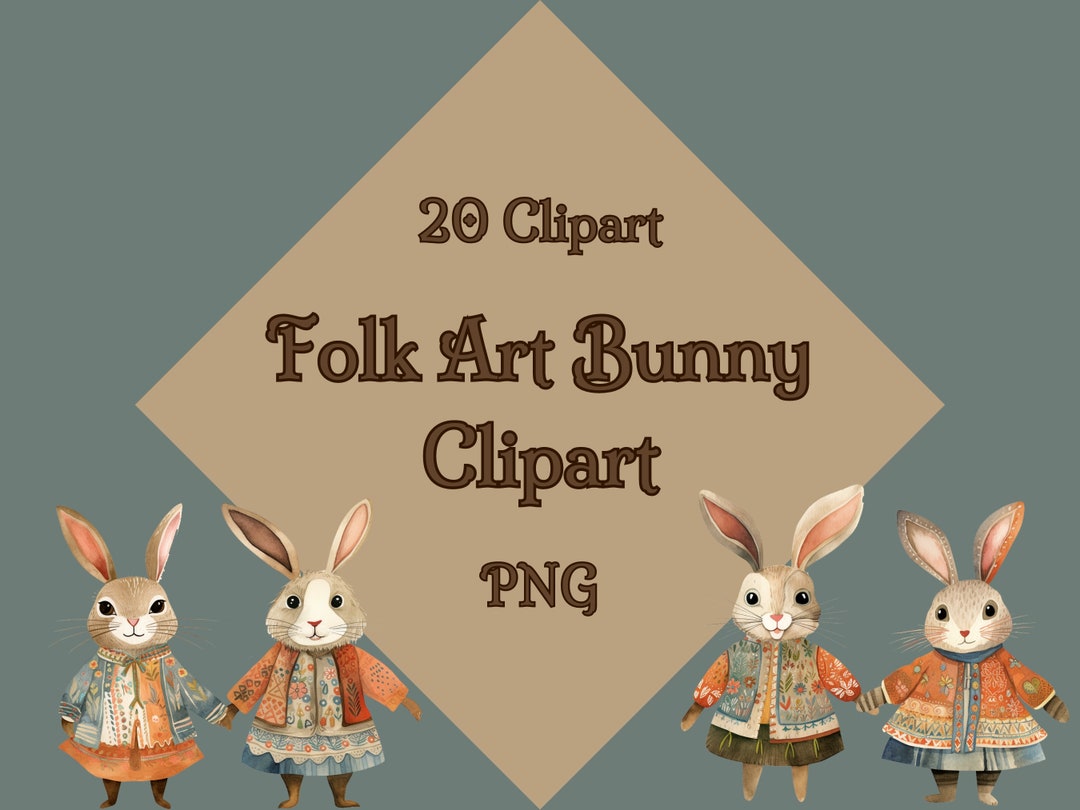 Vintage Bunny Folk Art Inspired Clipart | Vintage Clipart, Folk Art ...