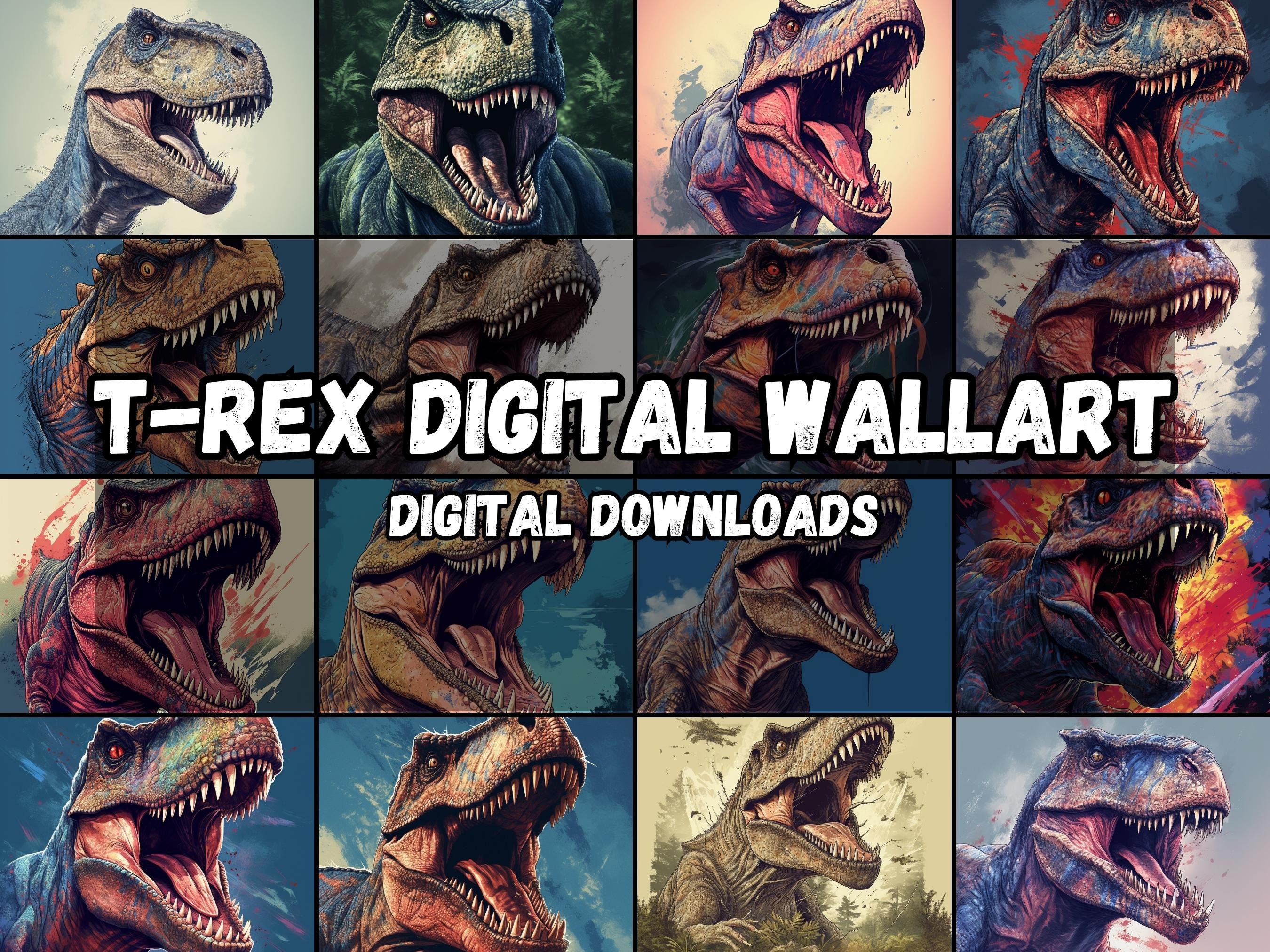Roaring T-rex: T-rex Digital Art Print - 20 Artwork Instant Download | for Kids, Teens, Adults ...