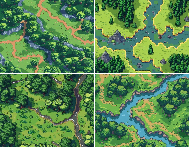 Fantasy Forest Game Map Seamless Patterns Gamer Digital Paper RPG ...