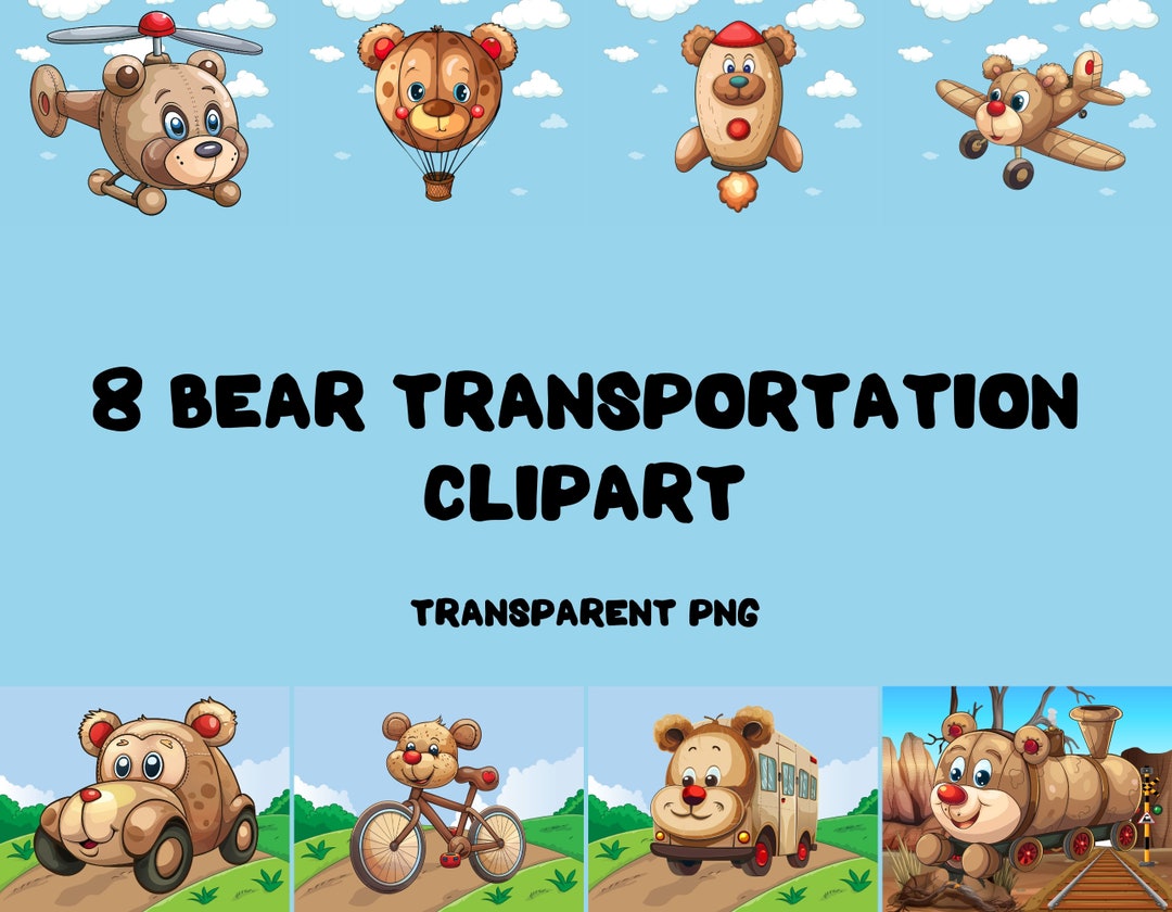 8 Vehicle Bear Clipart | Transportation Bears Illustrations | Cute Car ...
