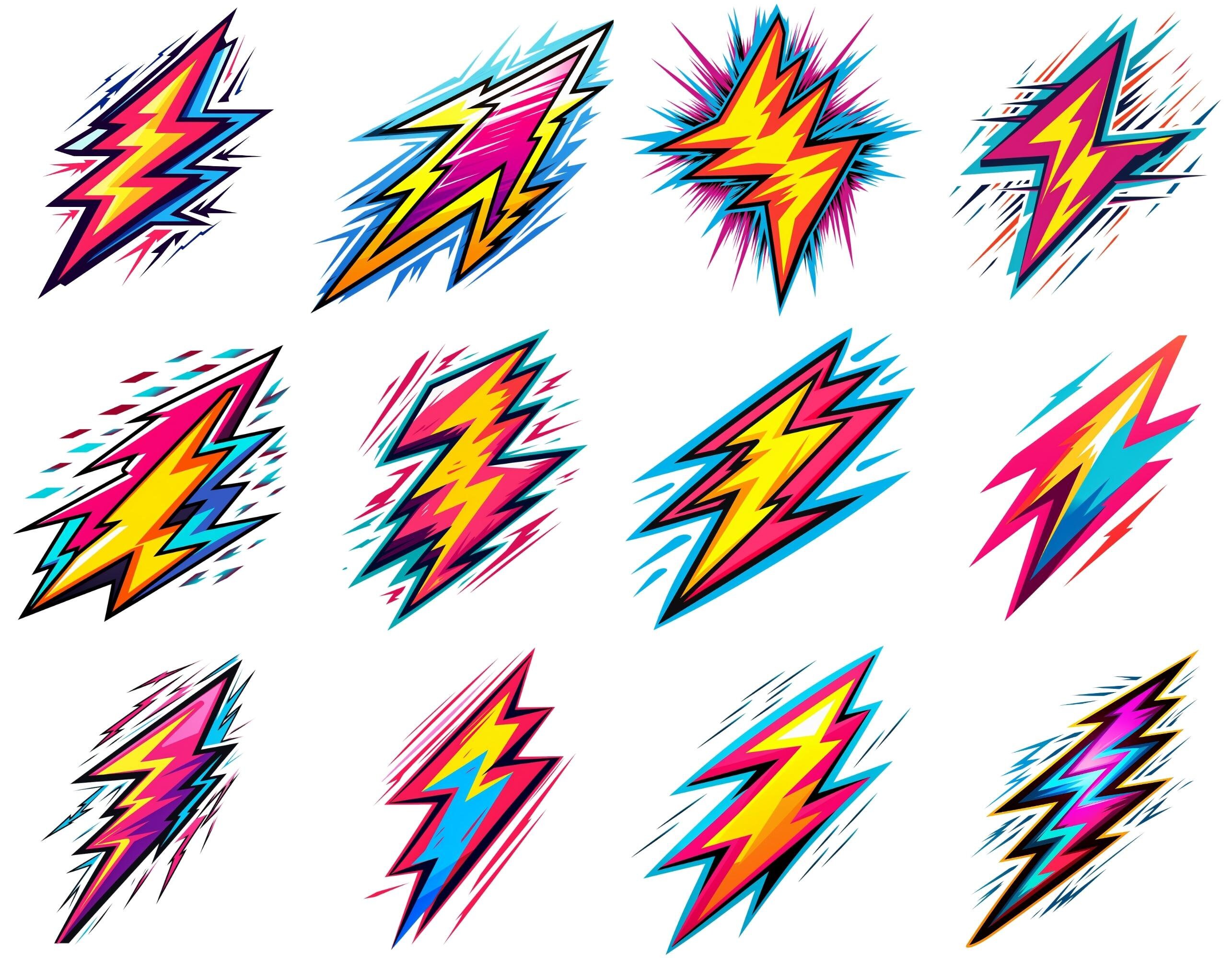 Retro Clipart, 40 Colorful Retro Lightning Bolt Cliparts | Good for ...