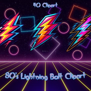 Retro Lightning Bolt Clipart: 80s Style Graphics (digital Download) - Etsy