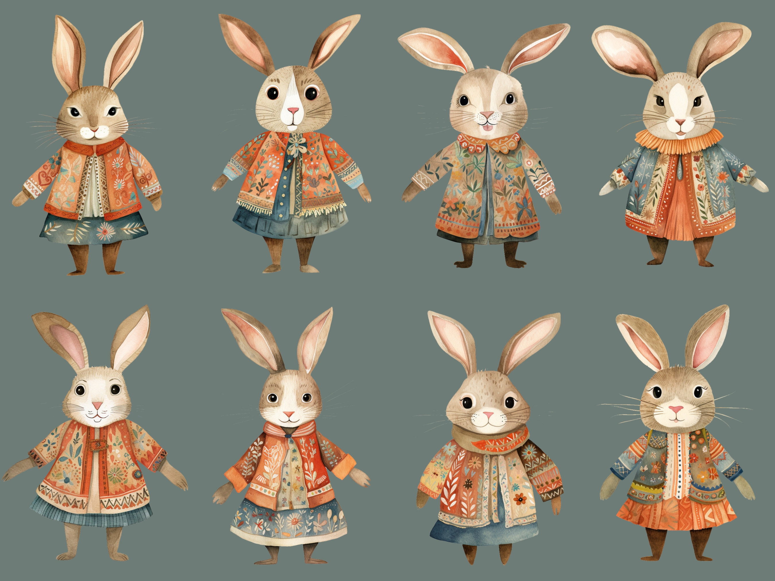 Vintage Bunny Folk Art Inspired Clipart | Vintage Clipart, Folk Art ...